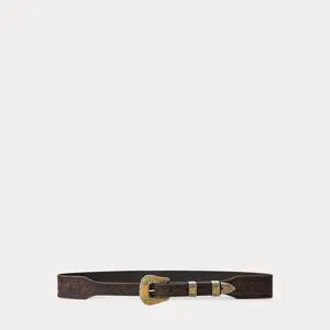 Ralph Lauren Tooled Vachetta Leather Belt - Luggage Brown