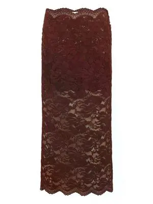 Rabanne Floral Lace Midi Skirt - Brown