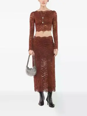 Rabanne Floral Lace Midi Skirt - Brown
