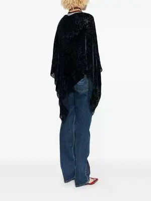 Etro Burnout Velvet Paisley Poncho - Blue