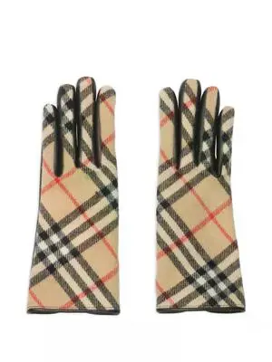 Burberry Check-Pattern Gloves Neutrals