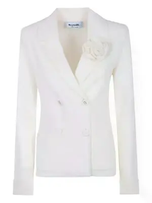 BLUGIRL Double-breasted Blazer With Rose Brooch - White