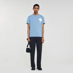 Sandro T-shirt With Flower Patch - Chambray