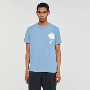 Sandro T-shirt With Flower Patch - Chambray