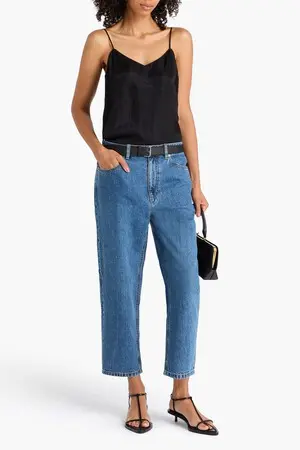 Tibi Cropped High-rise Straight-leg Jeans - Mid Denim