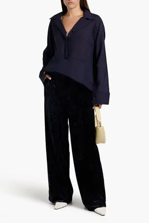 Tibi Stretch Velvet Wide-leg Pants