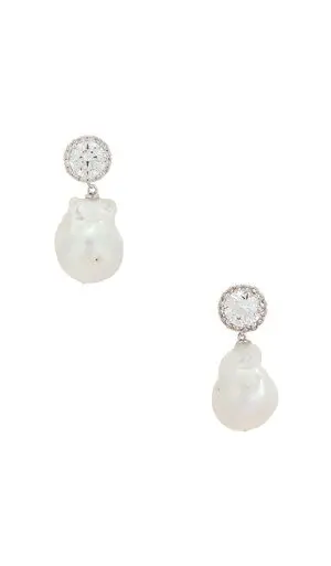 Shashi Halo Pearl Dangle Earrings - Silver & Pearl