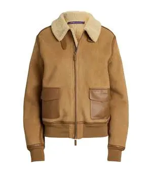 Ralph Lauren Shearling Bomber Jacket - Beige