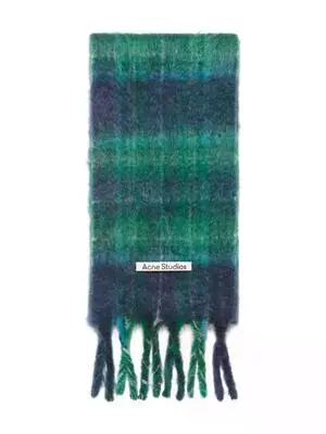 Acne Studios Plaid Fringed Scarf Blue