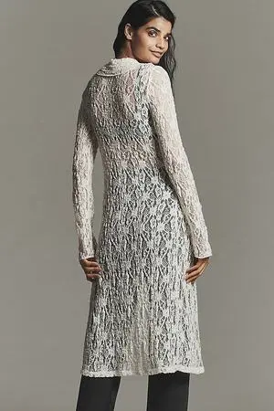 Lace Long-Line Cardigan Top by Anthropologie in White, Size: XXS