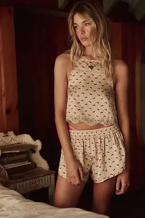 Free People Printed Tank And Shorts Set - Sand Combo