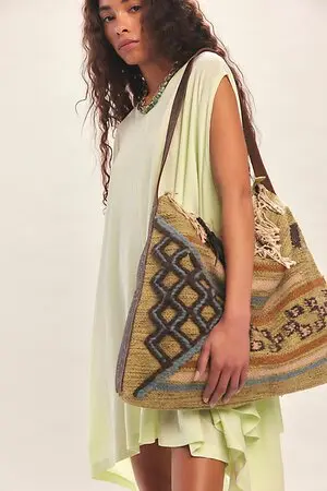 Free People Whimsy Rug Slouchy Tote Bag - Moss