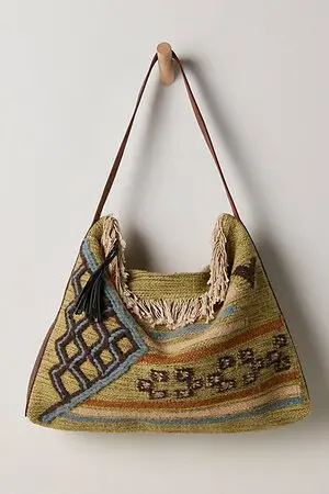 Free People Whimsy Rug Slouchy Tote Bag - Moss