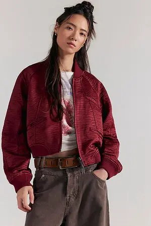 Free People Ellie Satin Bomber Jacket