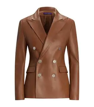 Ralph Lauren Leather Double-breasted Blazer - Beige