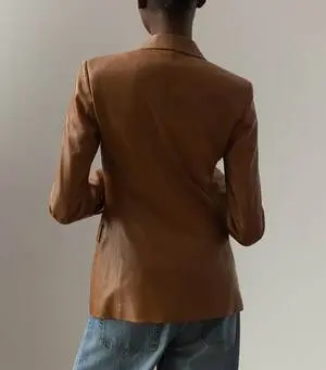 Ralph Lauren Leather Double-breasted Blazer - Beige