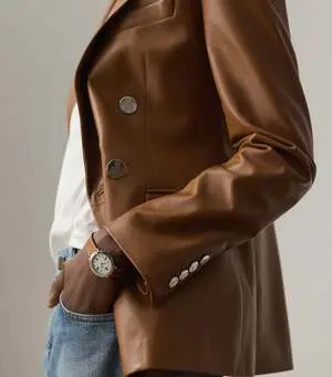 Ralph Lauren Leather Double-breasted Blazer - Beige