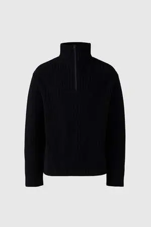 Mackage Fisherman Rib Quarter-zip Pullover - Black