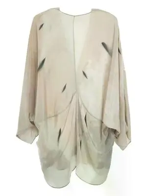 YANGKEHAN V-neck Silk Blouse With Abstract Print