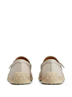 TOD'S Leather Loafers With Buckle Detail - Neutrals