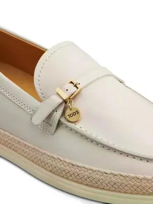 TOD'S Leather Loafers With Buckle Detail - Neutrals