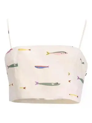 Staud Fishes-print Spaghetti-strap Top - Neutrals