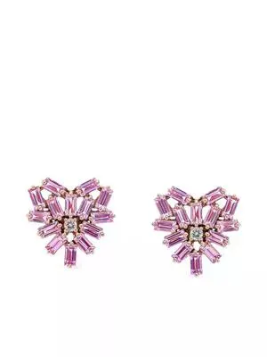 SUZANNE KALAN 18kt Rose Diamond And Pink Sapphire Heart Earrings - Gold