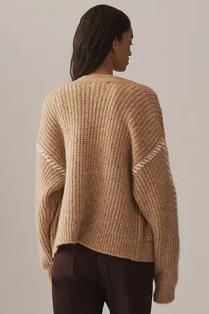 FLAT WHITE Stitched Cardigan Sweater - Camel/creme