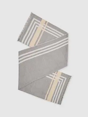 REISS Camila Border Stripe Fringed Scarf - Grey