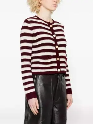 ALLUDE Striped Buttoned Cardigan