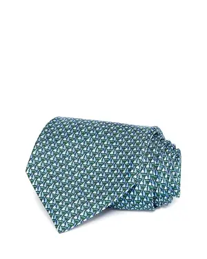 FERRAGAMO Silk Sailing Neck Tie F. Verde/ Azzurro