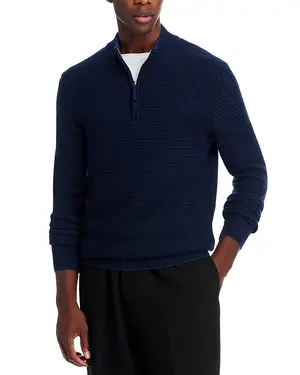 JACK VICTOR Birdseye Knit Quarter Zip Sweater - Blue