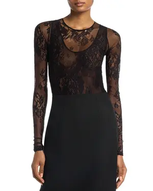 Wardrobe.NYC Evening Lace Tank Bodysuit - Black