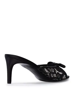 BLACK SUEDE STUDIO Lace Slipper Mule Sandals - Black Lace