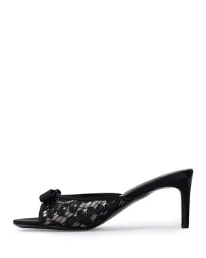 BLACK SUEDE STUDIO Lace Slipper Mule Sandals - Black Lace