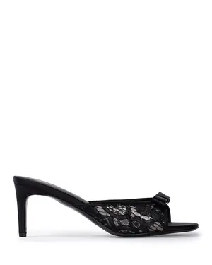 BLACK SUEDE STUDIO Lace Slipper Mule Sandals - Black Lace