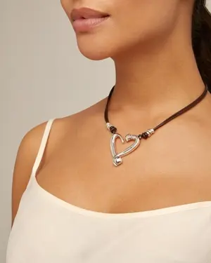 UNODE50 Dual Strap Heart Pendant Necklace
