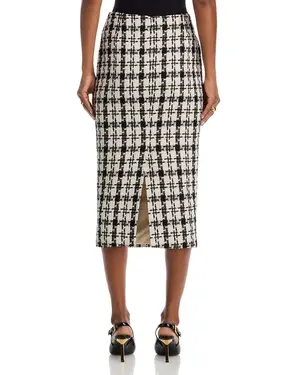 Aqua Houndstooth Tweed Midi Skirt