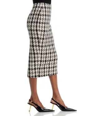 Aqua Houndstooth Tweed Midi Skirt