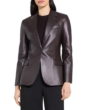 Theory Lynnia Leather Blazer - Cacao