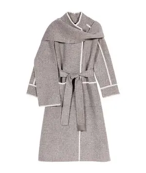 Maje Long Double Faced Coat - White Grey