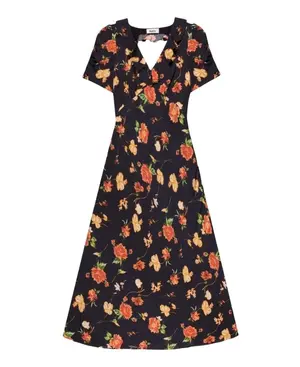 RO&ZO Floral Print Tie Back Midi Dress