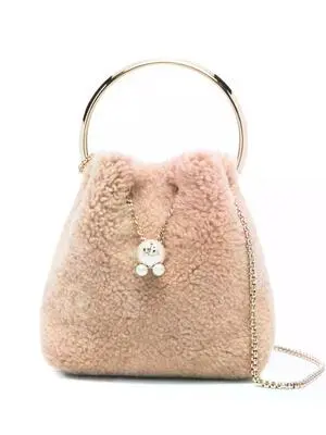 JIMMY CHOO Pearl-embellished Bucket Bag - Neutrals