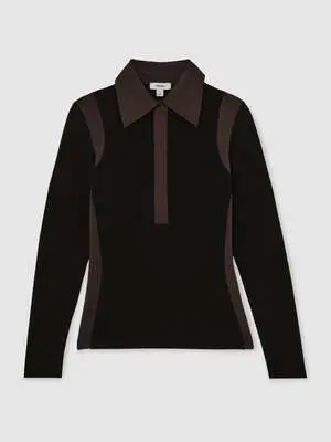 REISS Denise Color-block Shirt - Black/chocolate Brown