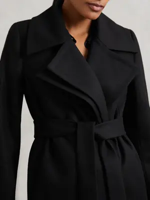REISS Odette Wool-blend Belted Coat With Cashmere - Black
