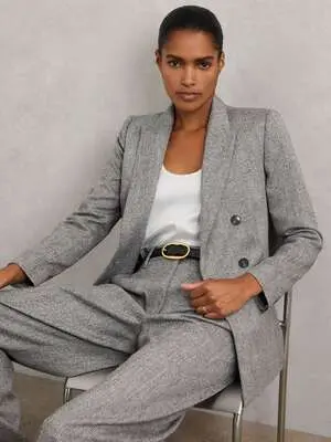 REISS Darlton Double-breasted Textured Suit Blazer - Grey