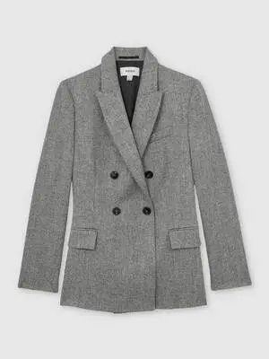 REISS Darlton Double-breasted Textured Suit Blazer - Grey