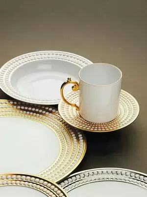 L'Objet Perlée Espresso Cups And Saucers - White