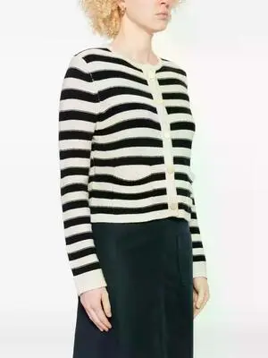 ALLUDE Striped Button Cardigan - Black