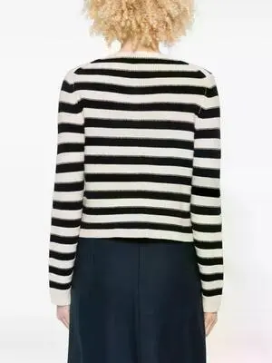 ALLUDE Striped Button Cardigan - Black